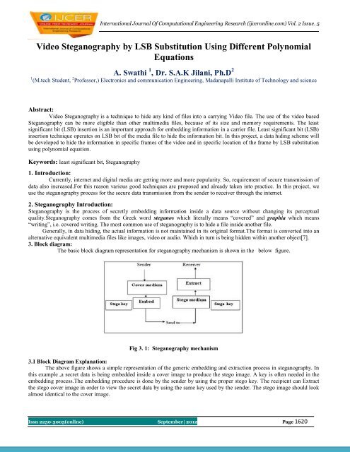 Video Steganography by LSB Substitution Using Different ... - ijcer Video Steganography by LSB Substitution Using Different ... - ijcer