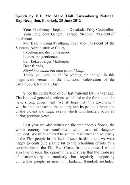Speech by Mr. Marc Thill, Luxembourg National Day Reception ...