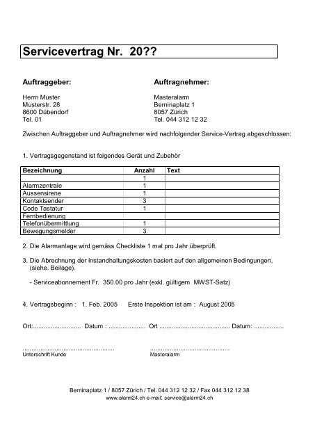 Servicevertrag Nr. 20?? - Masteralarm