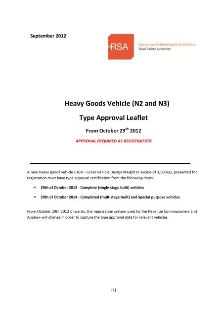 Heavy Goods Vehicle (N2 and N3) Type Approval Leaflet - RSA.ie