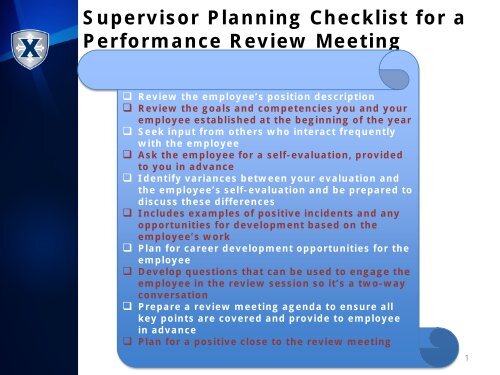 Supervisor Planning Checklist for a Performance Review Meeting