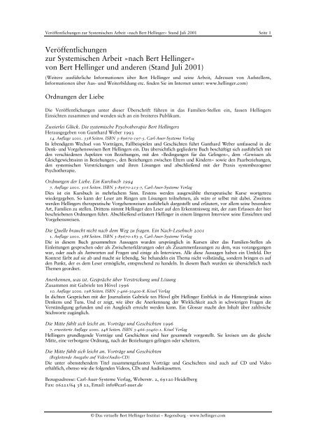 nach Bert Hellinger - Carl-Auer Verlag