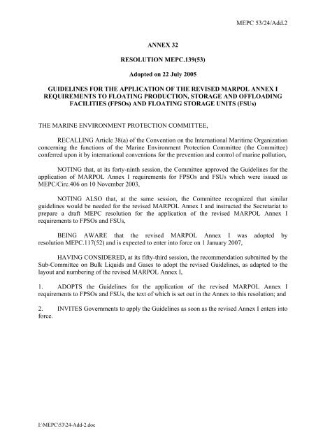 MEPC 53/24/Add.2 ANNEX 32 RESOLUTION MEPC.139(53 ... - IMO