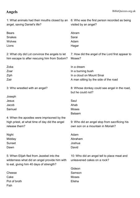 Angels - Bible Quizzes and Puzzles