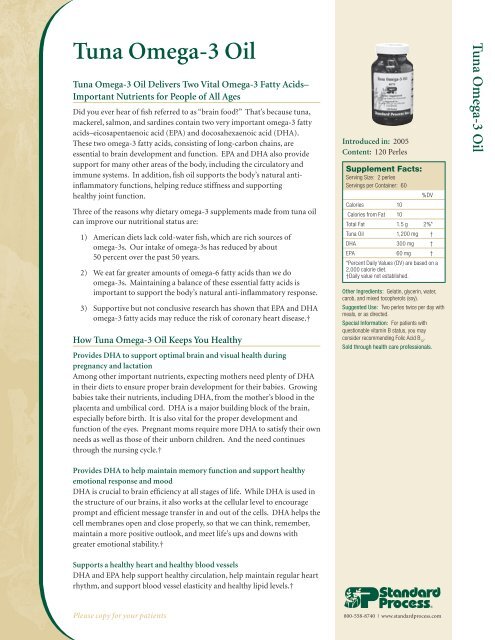 Tuna Omega-3 Oil Tabsheet - Standard Process