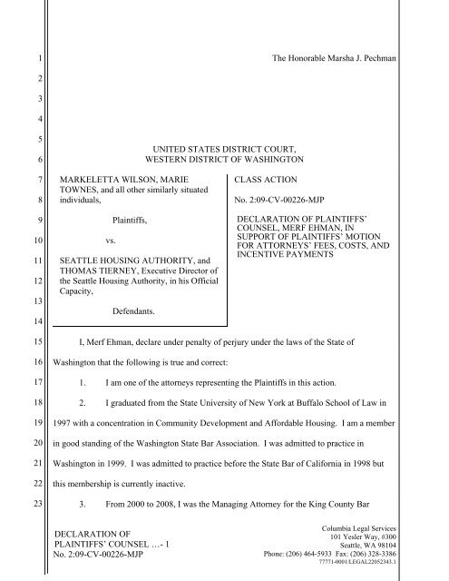 Declaration of Class Counsel in Support of Motion - Columbia Legal ...