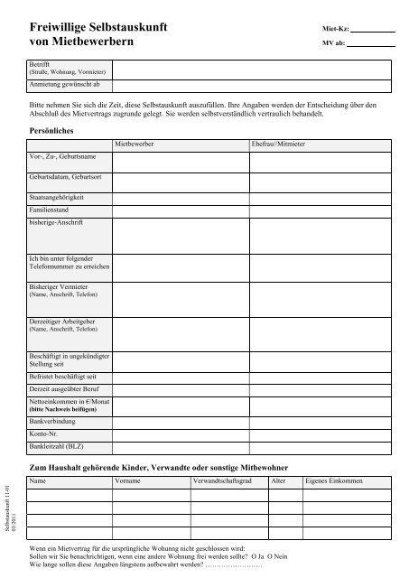 Freiwillige Selbstauskunft - Verwaltung