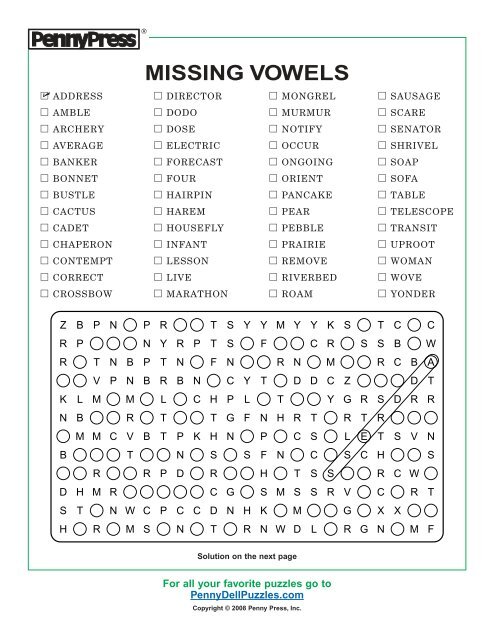 Sample Puzzle - PennyDellPuzzles