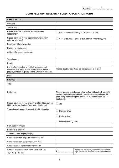 RESEARCH DEVELOPMENT FUND: APPLICATION FORM
