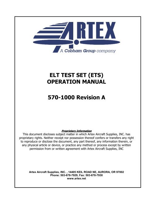 ELT TEST SET (ETS) OPERATION MANUAL 570-1000 ... - AvionTEq