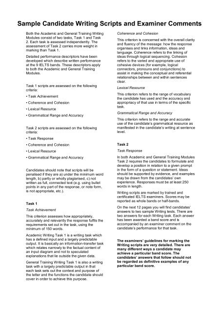 Sample Candidate Writing Scripts and Examiner Comments