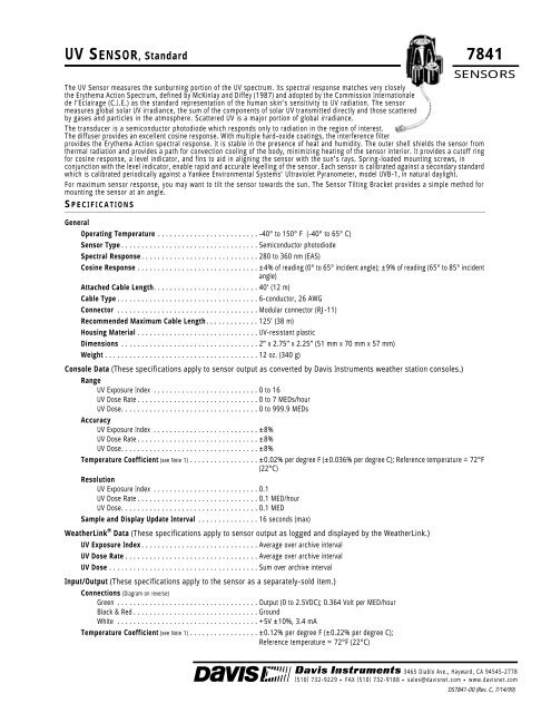 UV Sensor Standard (7841) - Davis Instruments Corp.