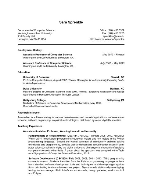 Curriculum Vitae (pdf) - Washington and Lee University