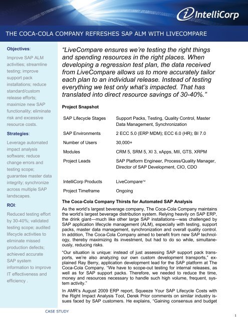 Coca-Cola Case Study - IntelliCorp, Inc