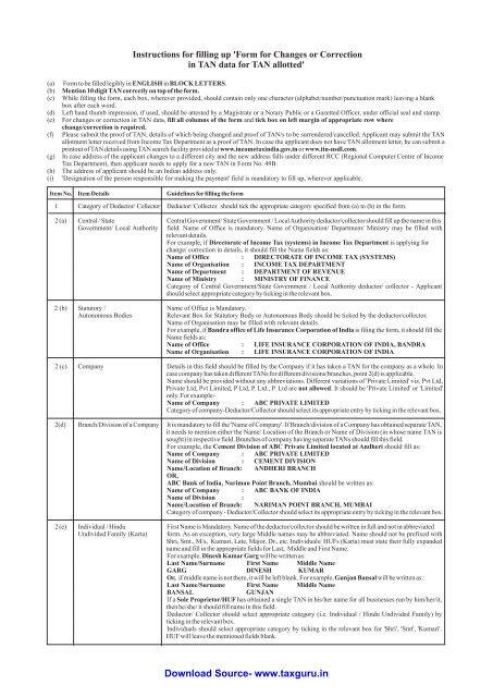 Form for Change or Correction in TAN data for TAN Allotted - TaxGuru