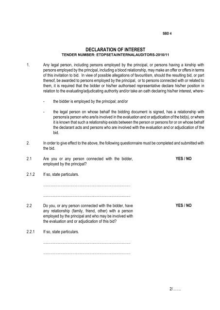 SCM-Bid documents SBD 4 Declaration of Interest - ETDP Seta