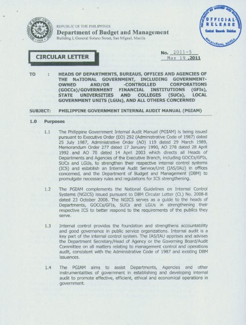 Circular Letter No. 2011-5 - DBM