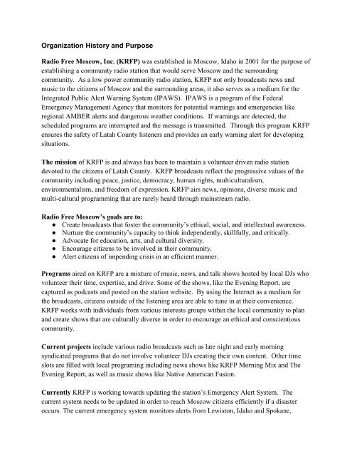 Grant Narrative Example - Terry Grubham