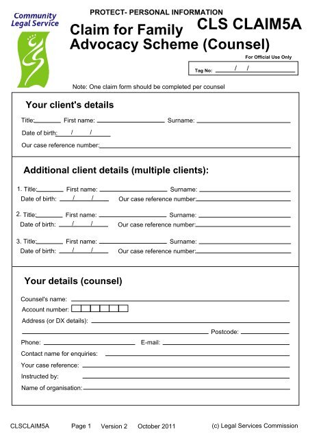 CLS CLAIM 5A form - Legal Services Commission