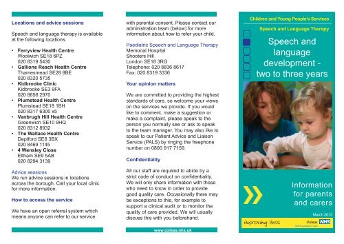 Speech and language development - two to three years leaflet