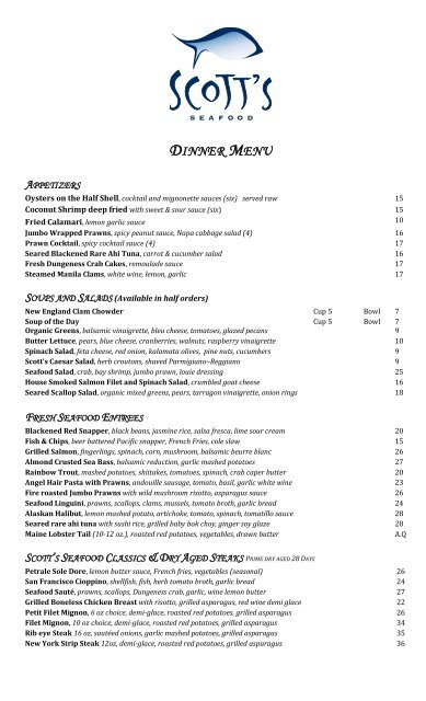 dinner menu appetizers - SCOTT'S Seafood