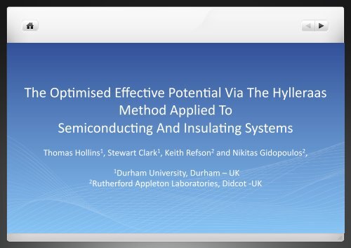The Optimised Effective Potential Via The Hylleraas Method Applied ...
