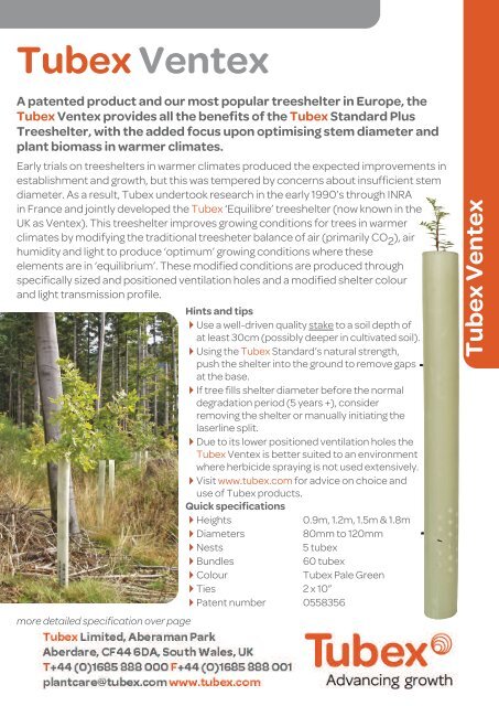 Specifications Tubex Ventex Tubex Ventex A patented product and ...