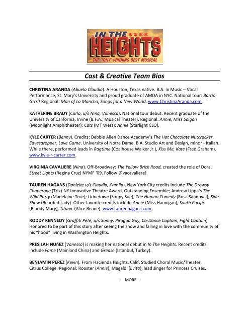 Cast & Creative Team Bios - Starlight Theatre