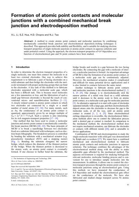 Formation of atomic point contacts and molecular junctions with a ...