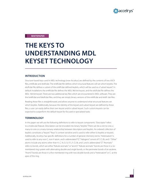 the keys to understanding mdl keyset technology - Accelrys