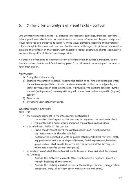 6. Criteria for an analysis of visual texts – cartoon