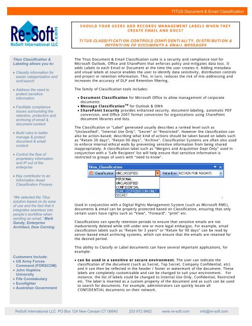 TITUS Document & Email Classification - ReSoft International