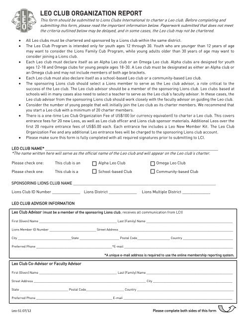 Leo Club Organization Report (leo51.pdf) - Lions Clubs International