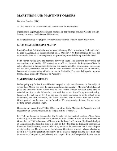 MARTINISM AND MARTINIST ORDERS