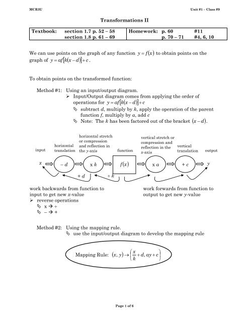 MCR3U unit #1 class #9 Transformations II.pdf - Cordick