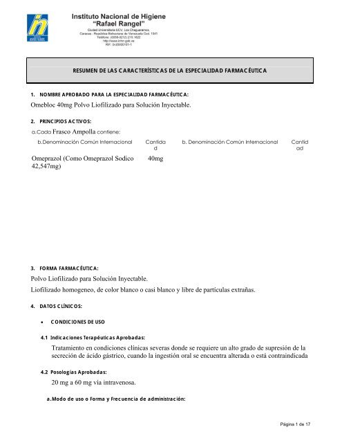 Omebloc 40mg Polvo Liofilizado para Solución Inyectable. Frasco ...