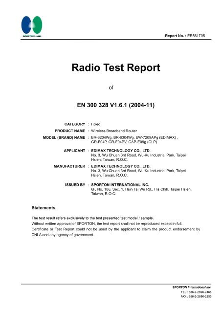 Radio Test Report - Edimax