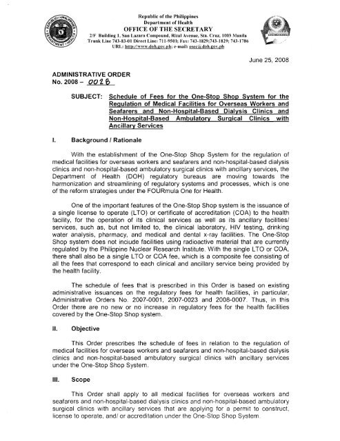 Administrative Order No. 2008-0028 - DOH