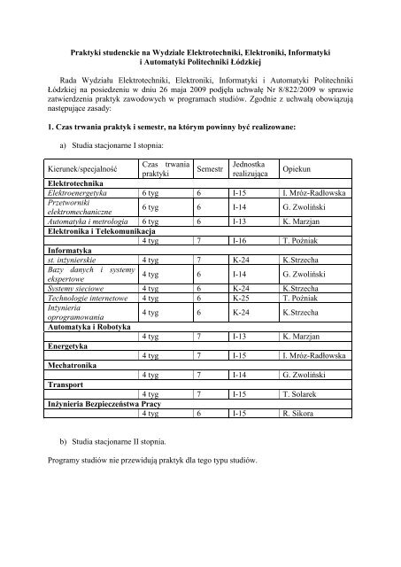 Praktyki na WEEIA - WydziaÅ Elektrotechniki, Elektroniki, Informatyki i ...