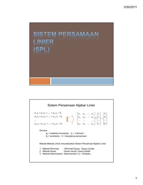 Sistem Persamaan Aljabar Linier