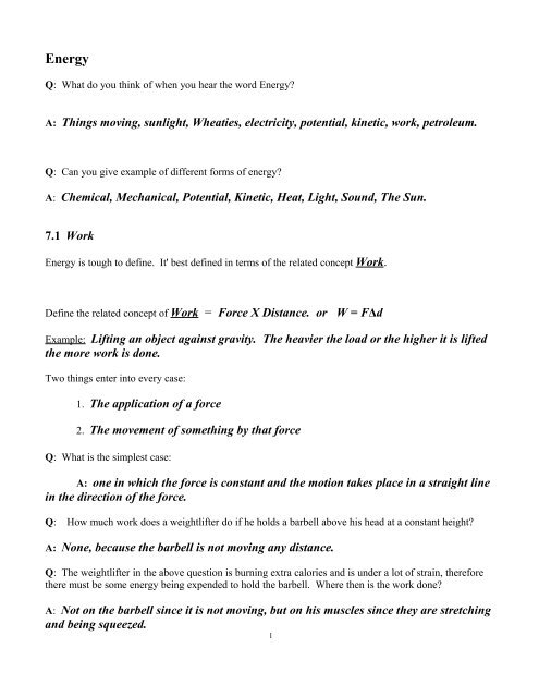 Work and Energy Guided notes - Mattawan Consolidated School