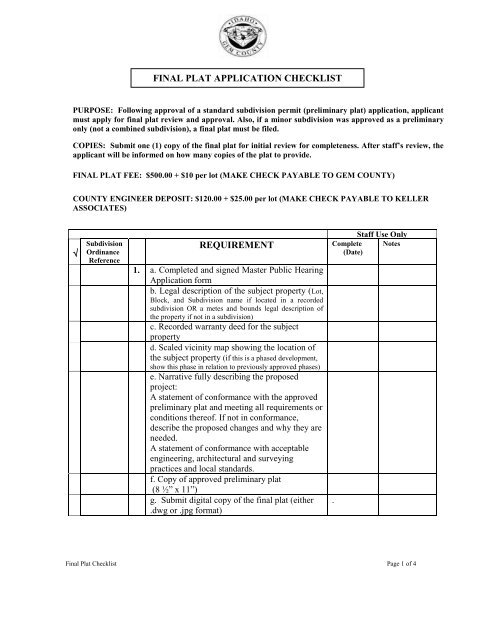 Final Plat Checklist