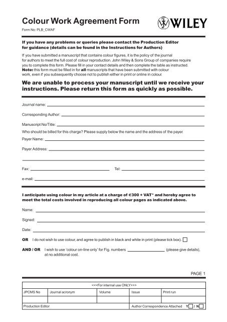 Colour Work Agreement Form - Wiley