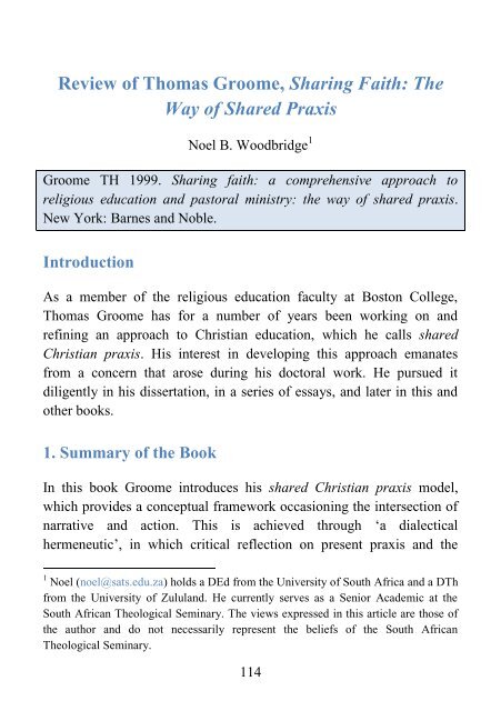 Review of Thomas Groome, Sharing Faith - South African ...