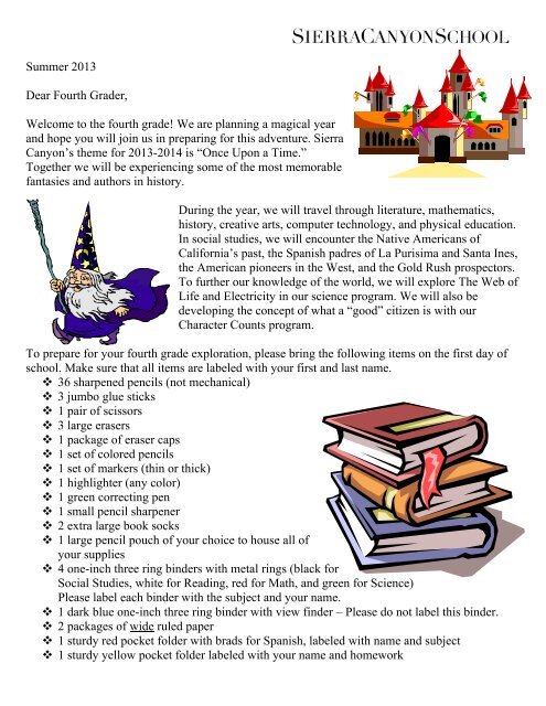 Fourth Grade Summer Packet - Sierra Canyon School