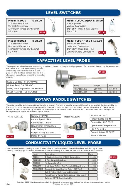 LEVEL SWITCHES CAPACITIVE LEVEL PROBE ROTARY PADDLE ...