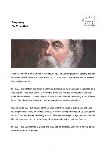 Biography Sir Titus Salt - Salts Mill