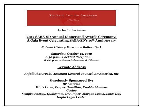 Invitation & RSVP Form for Annual Dinner and - Sabasandiego.org
