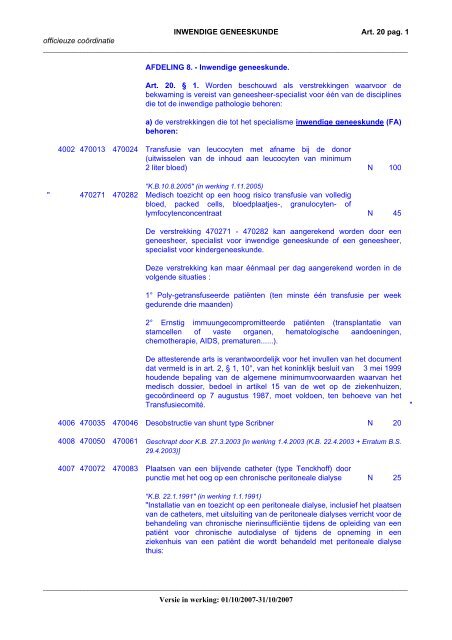 Historiek van de nomenclatuur van de geneeskundige ... - Riziv