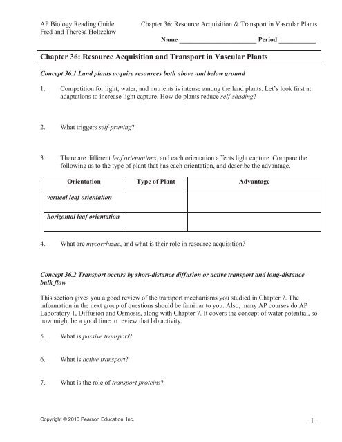 Chapter 36: Resource Acquisition and Transport in Vascular Plants